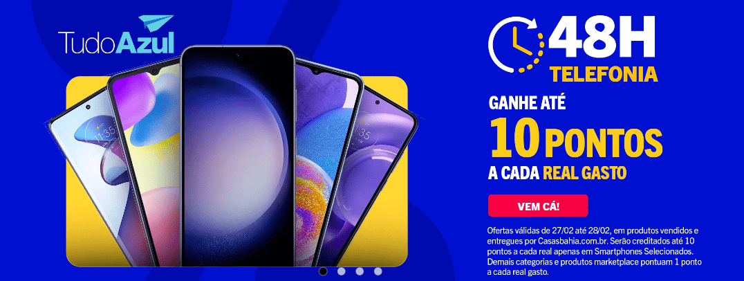 Só hoje! Receba até 10 pontos TudoAzul a cada R$1 em compras na Casas Bahia - Imperio das Milhas